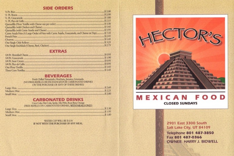 Hector’s Mexican Food menu – SLC menu