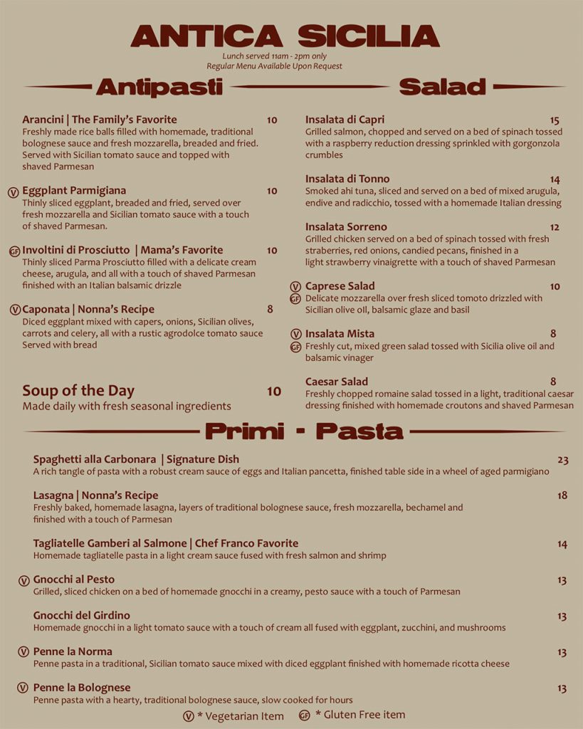 Antica Sicilia menu – SLC menu
