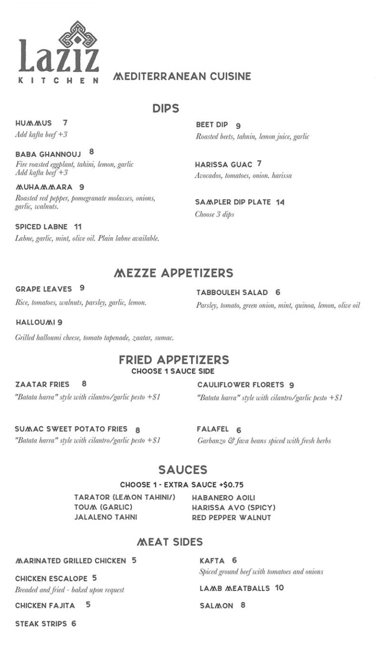 Laziz Kitchen menu – SLC menu