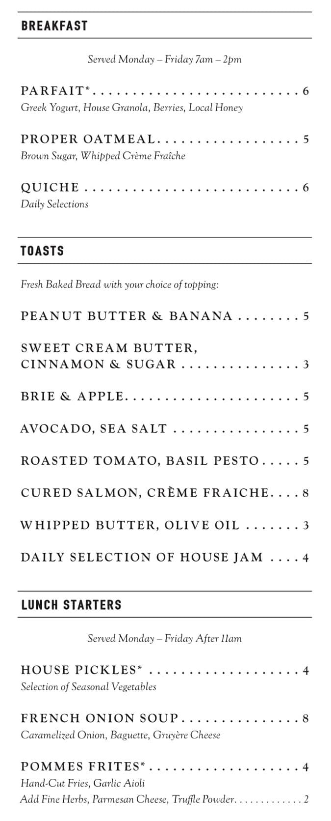 Stratford Proper menu – SLC menu