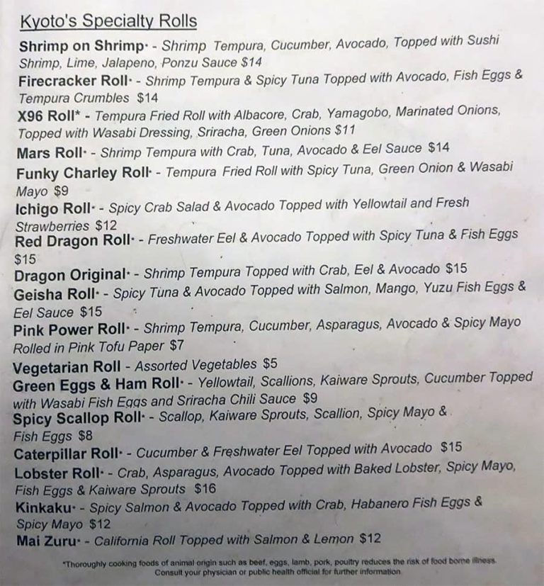 Kyoto Japanese Restaurant menu – SLC menu