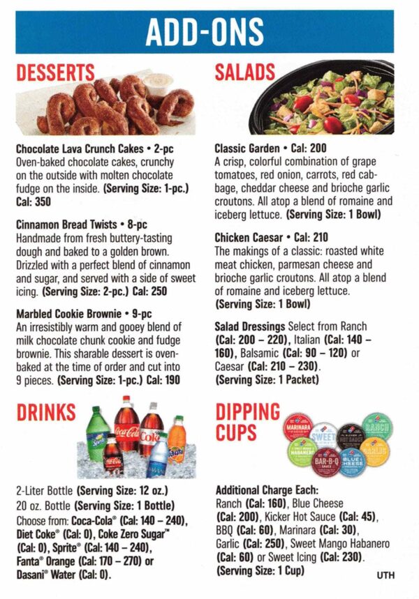 Domino’s Pizza menu – SLC menu